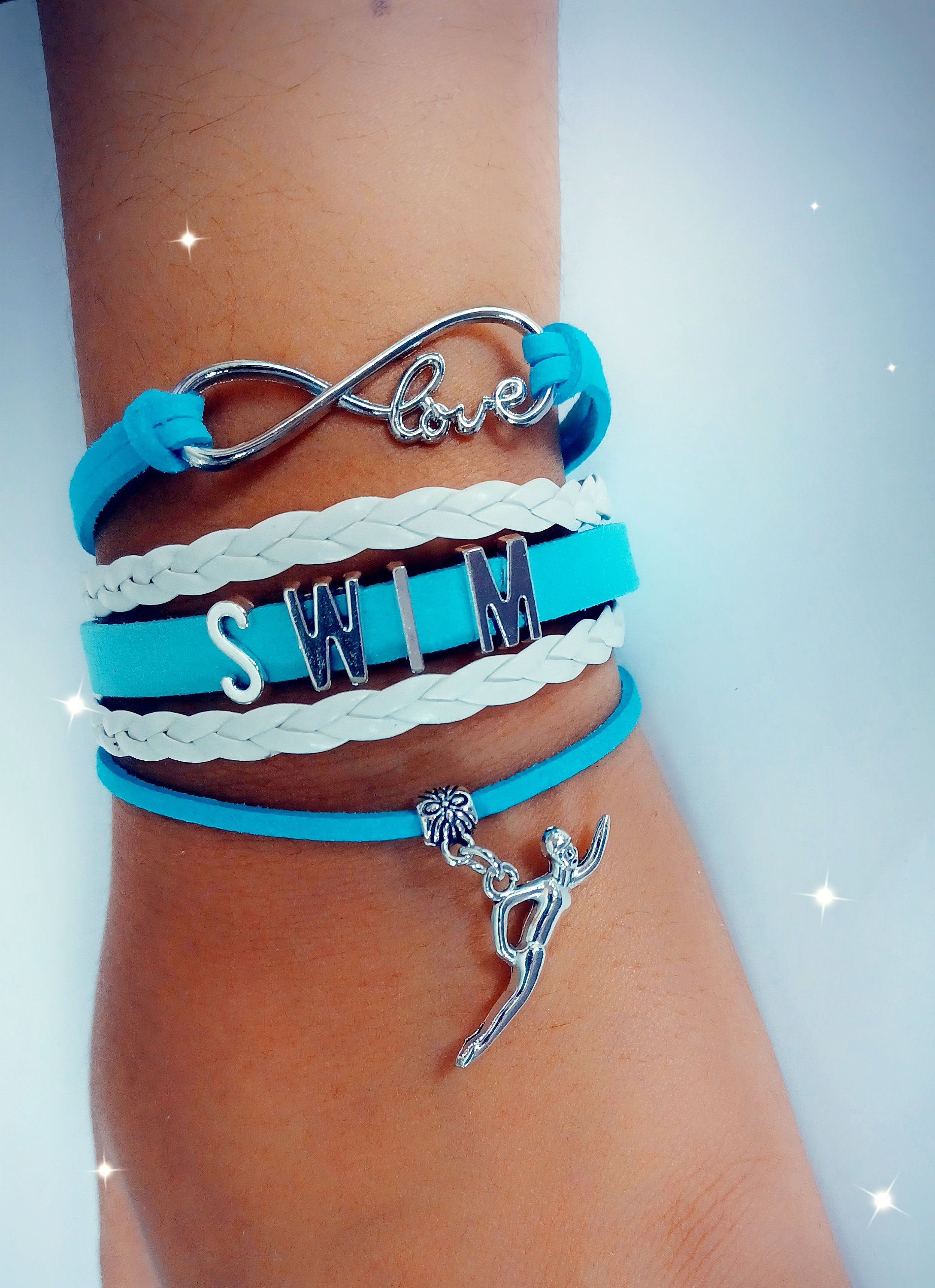 Swimmer Gift, Infinity Bracelet Leather Charm Swim Sport, Swim Gifts ...