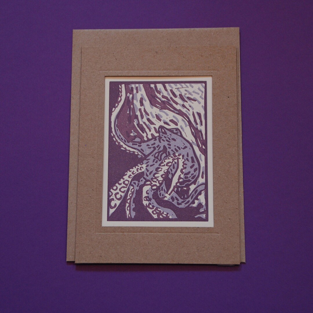 Greeting Card Linocut Marine Animals - Etsy