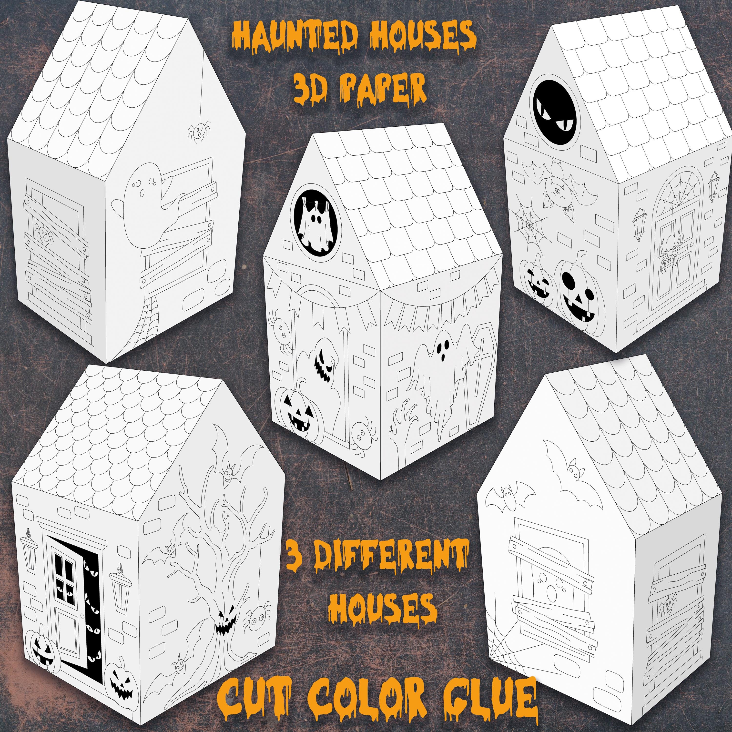 Halloween Paper Houses Template Printable, Haunted Houses, Halloween ...