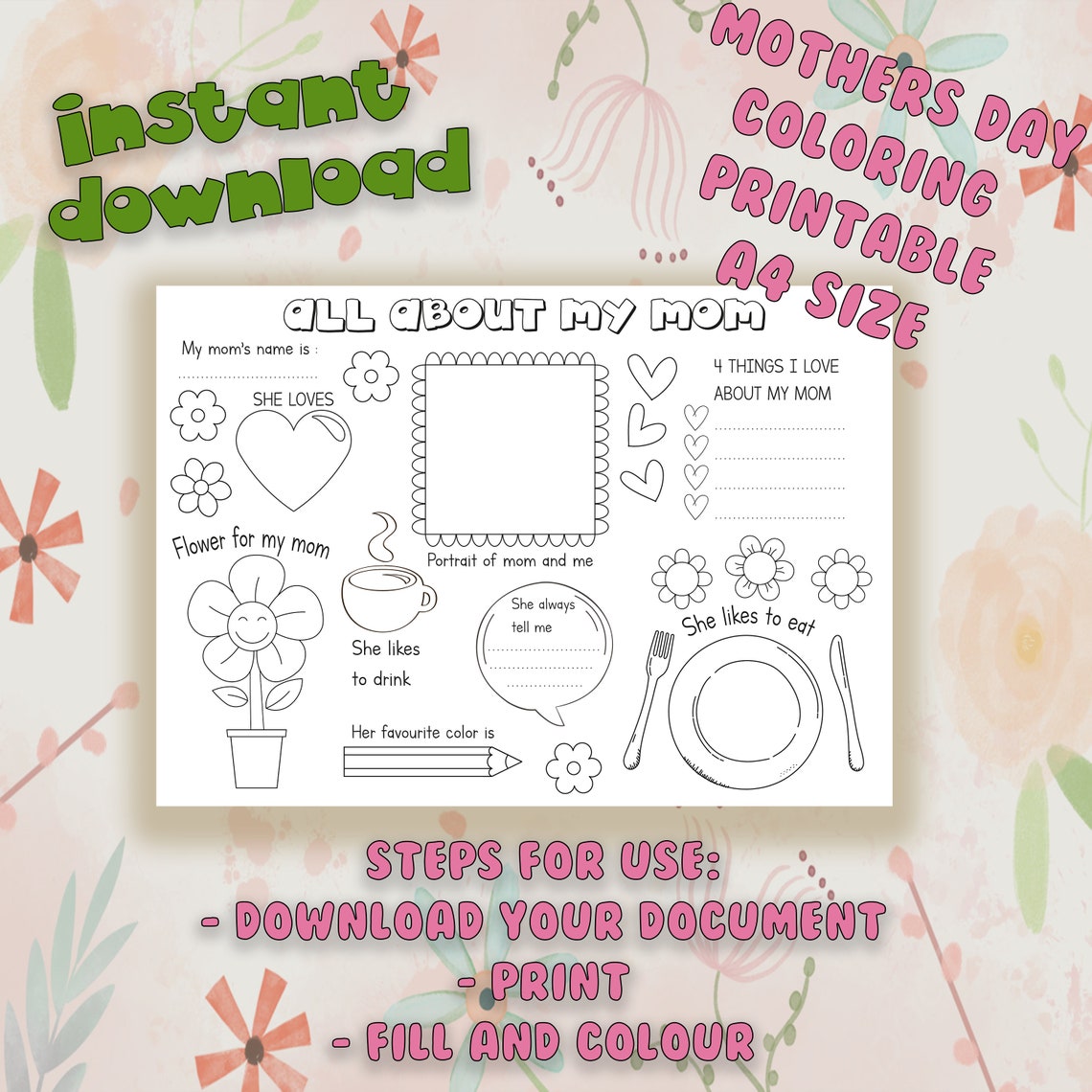 All About Mom Printable Activity, Mother's Day Activity for Kids ...