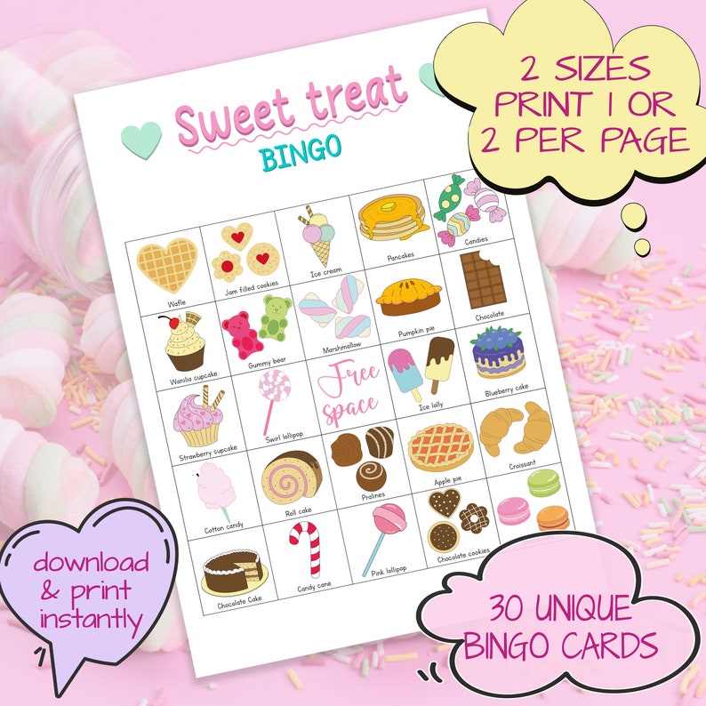 Sweet Treat Bingo, 30 Sweet Treat Bingo Cards, Party Game, Summer ...