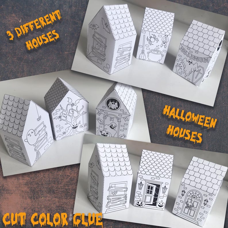 Halloween Paper Houses Template Printable, Haunted Houses, Halloween ...