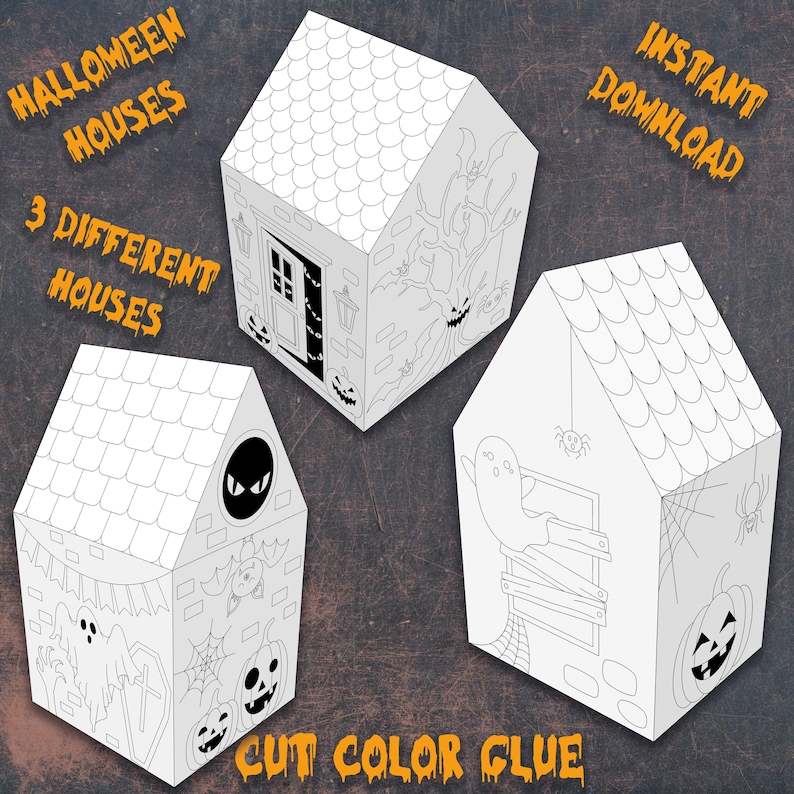 Halloween Paper Houses Template Printable, Haunted Houses, Halloween ...