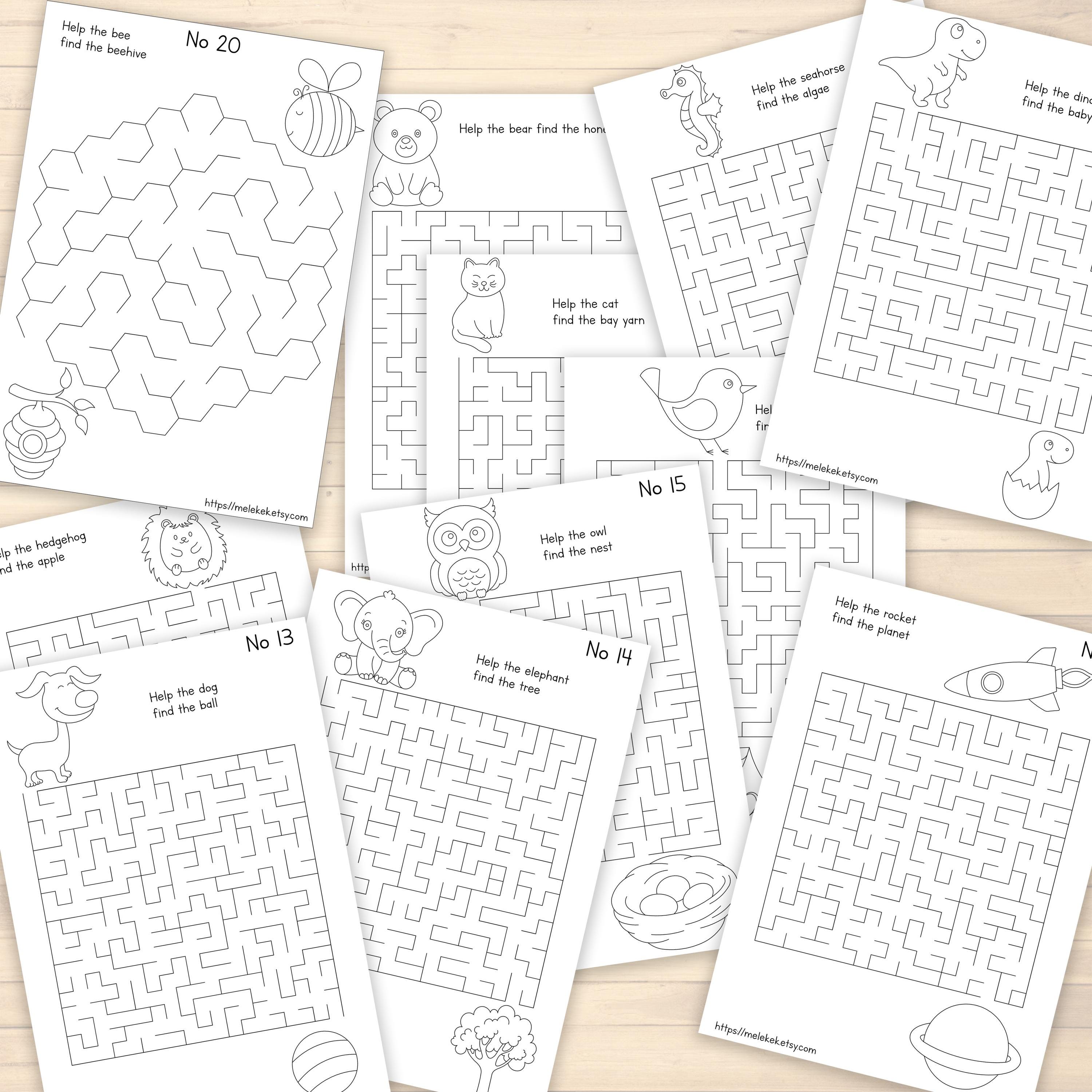 20 Printable Mazes With Solution Pages, Kids Fun Maze Activity ...