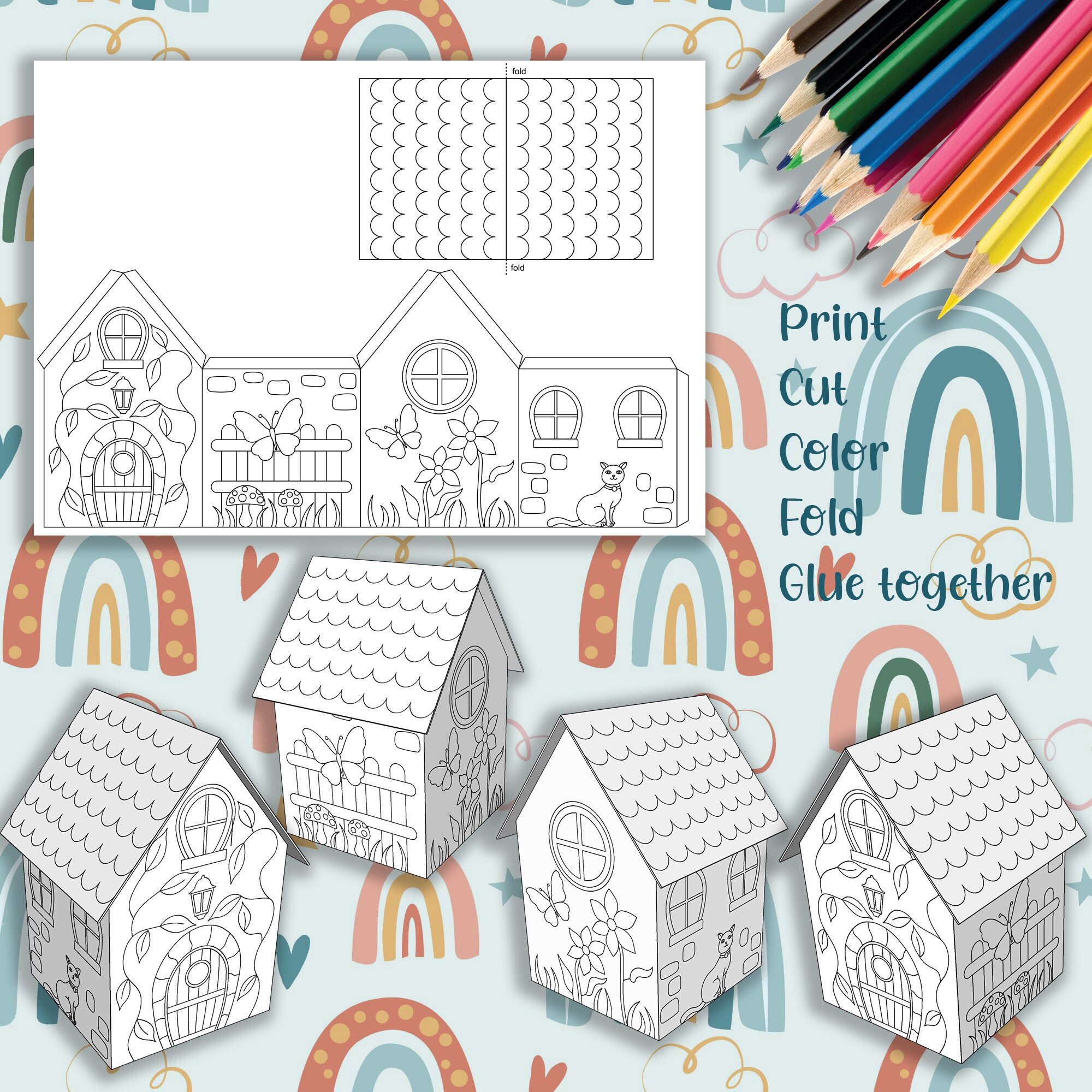 Paper Houses Template Printable Craft Sheets, Activity Sheets, Paper ...
