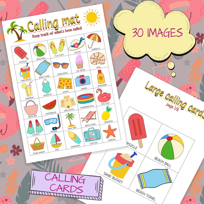 Summer Time Bingo, 30 Summer Bingo Cards, Party Game, Summer Activity ...