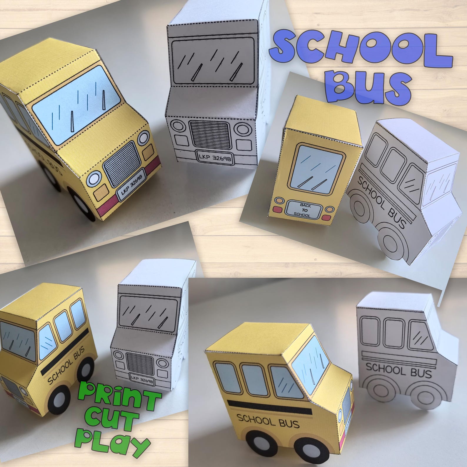 School Bus Template Printable Craft Sheets, Yellow School Bus Paper 3D Activity Sheets, Paper ...