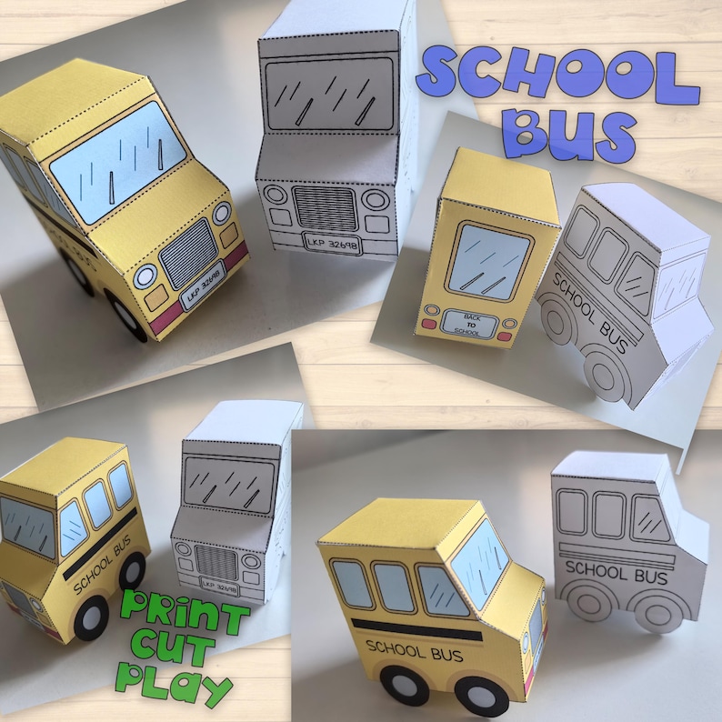 School Bus Template Printable Craft Sheets, Yellow School Bus Paper 3D ...