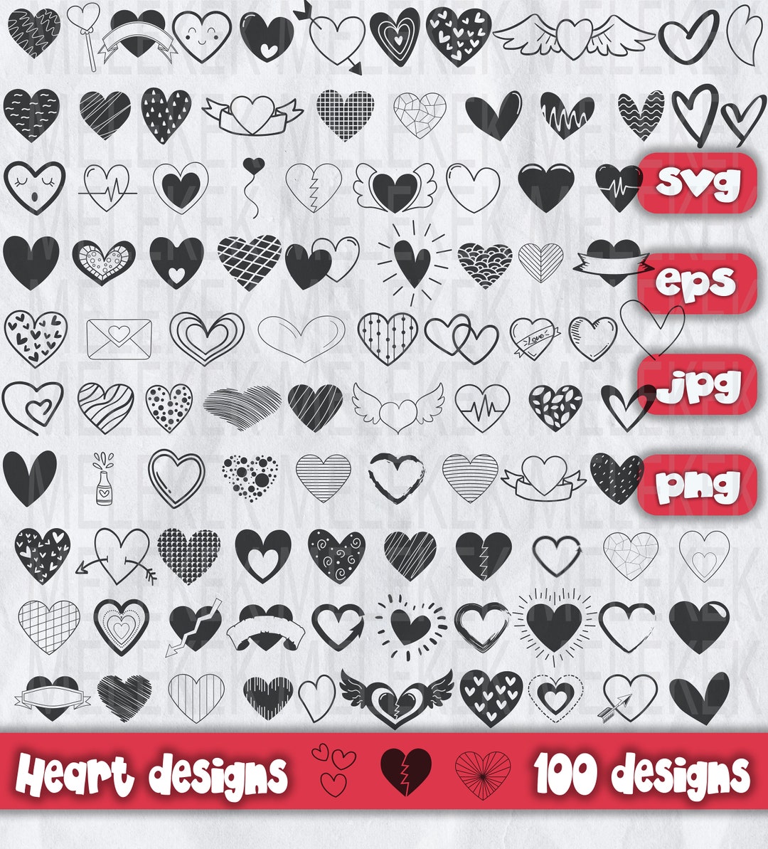 Heart Shape SVG Bundle, Valentine Heart Designs, Hand Draw Heart Svg ...
