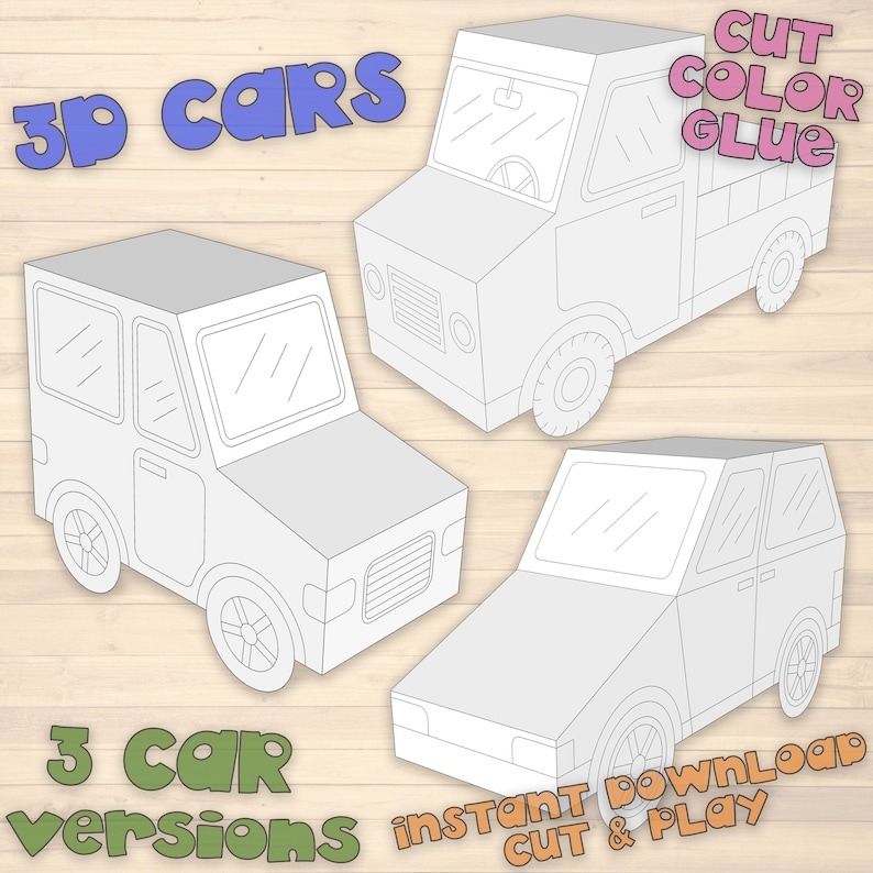 Car Template Printable Craft Sheets, Car Paper 3D Activity Sheets ...