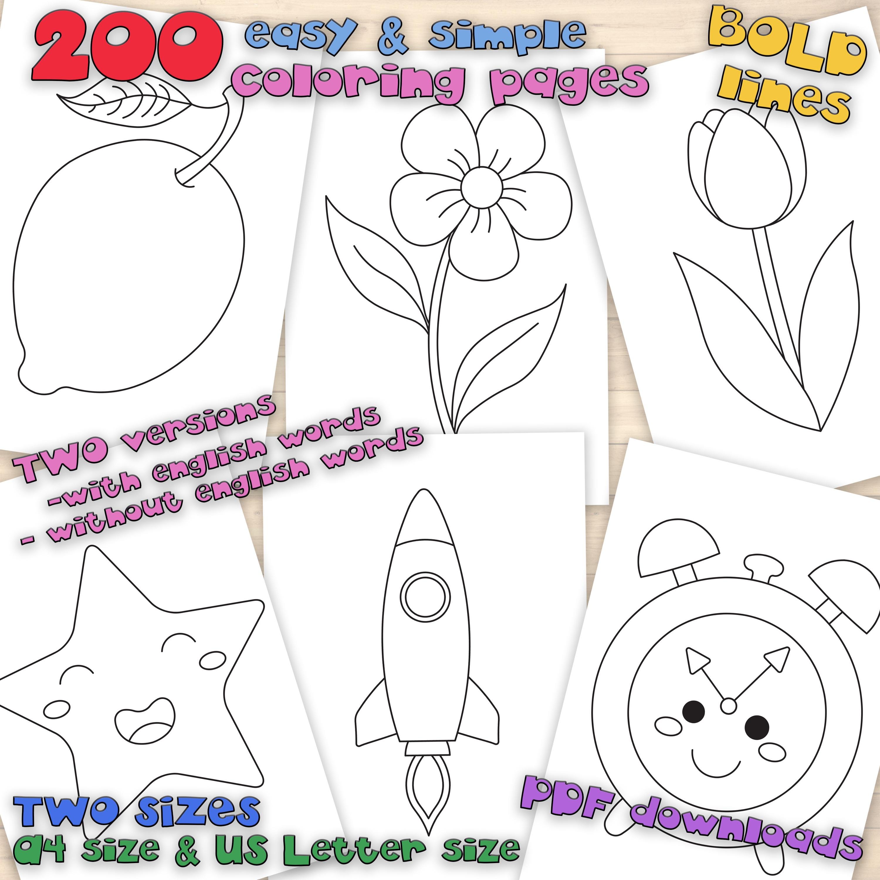 200 Simple & Easy Coloring Pages, Printable Coloring Book, Coloring ...