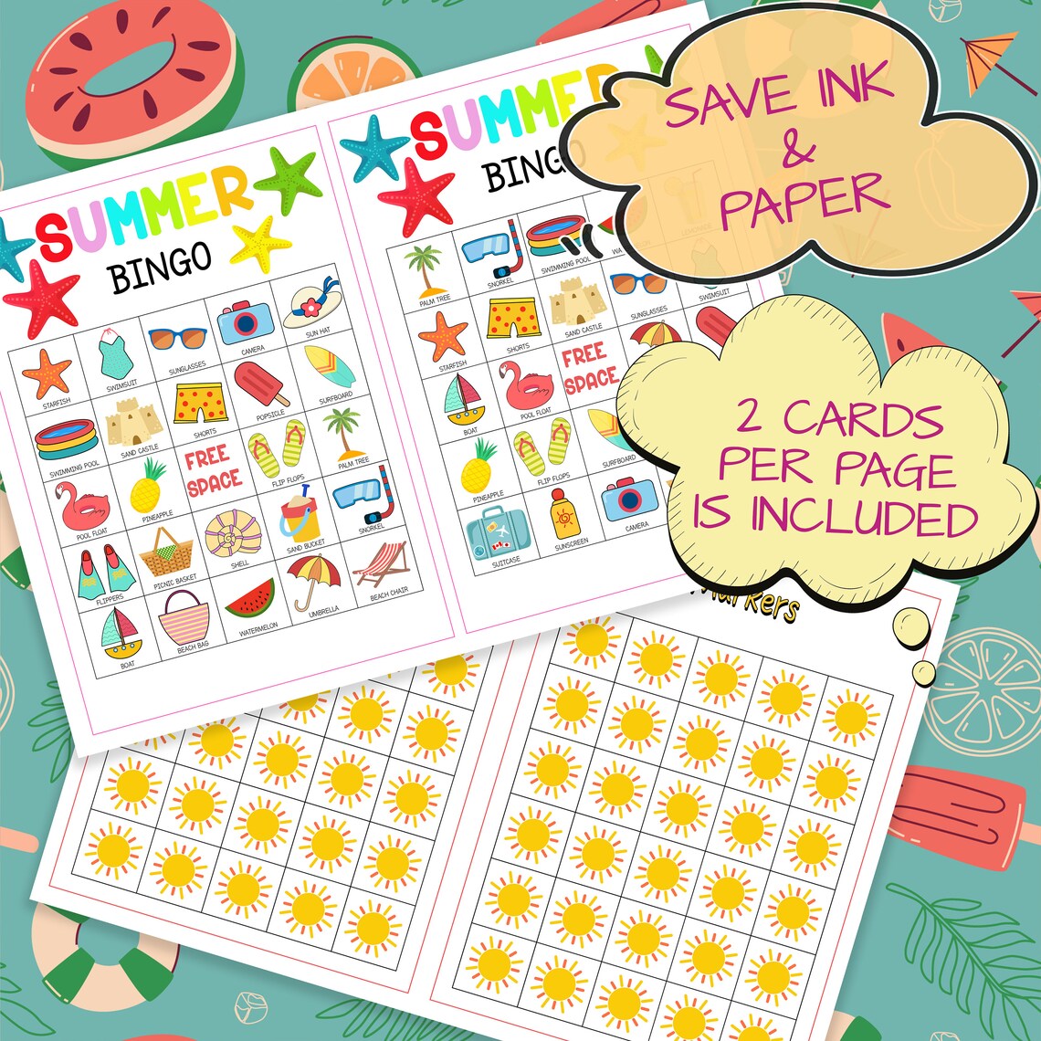 Summer Time Bingo, 30 Summer Bingo Cards, Party Game, Summer Activity ...