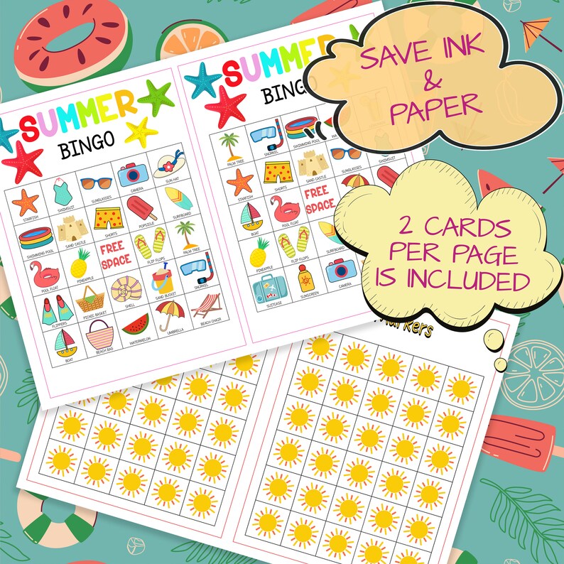 Summer Time Bingo, 30 Summer Bingo Cards, Party Game, Summer Activity ...