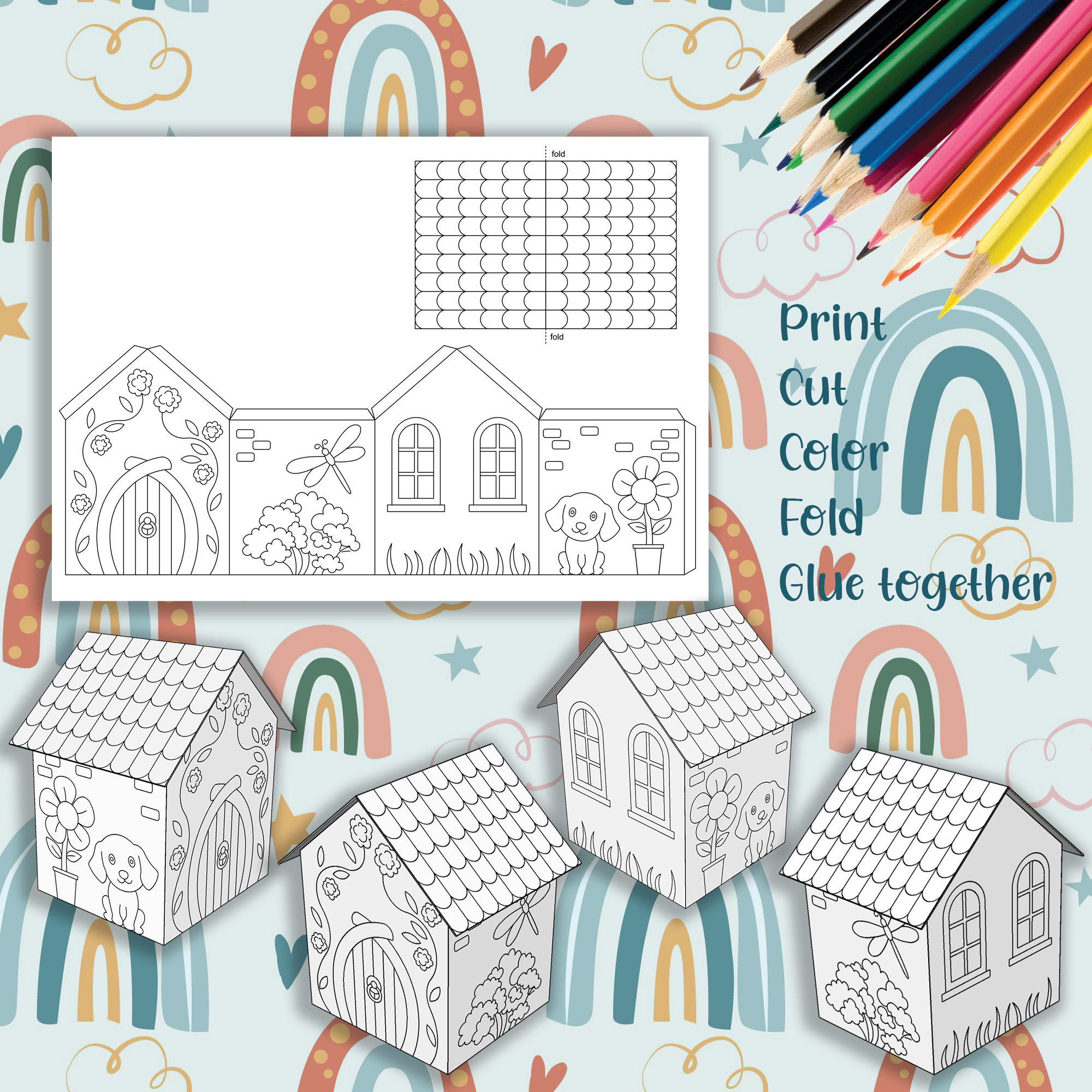 Paper Houses Template Printable Craft Sheets, Activity Sheets, Paper ...