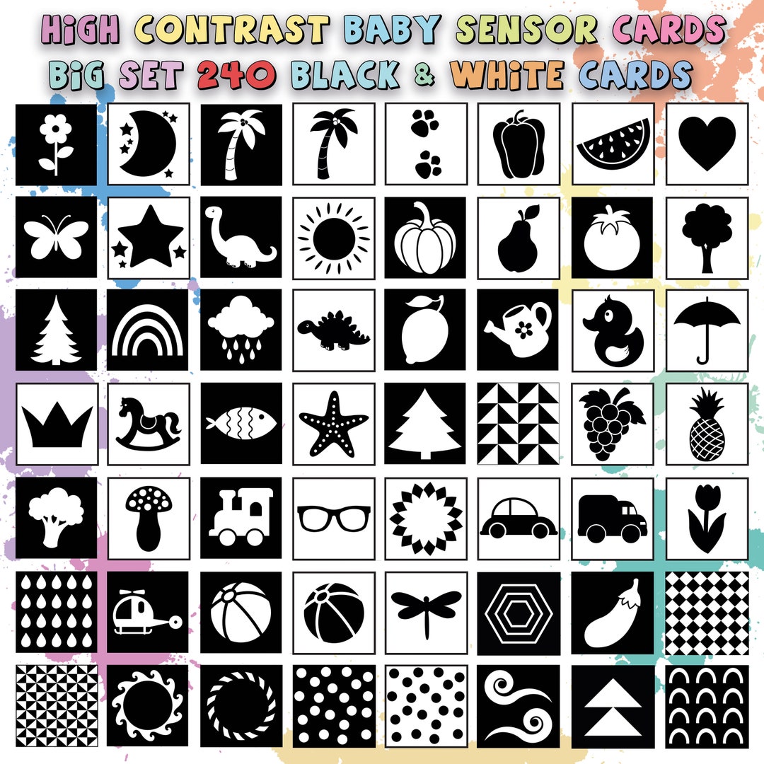 240 Printable Sensory Cards, Black & White Cards, High Contrast Newborn ...