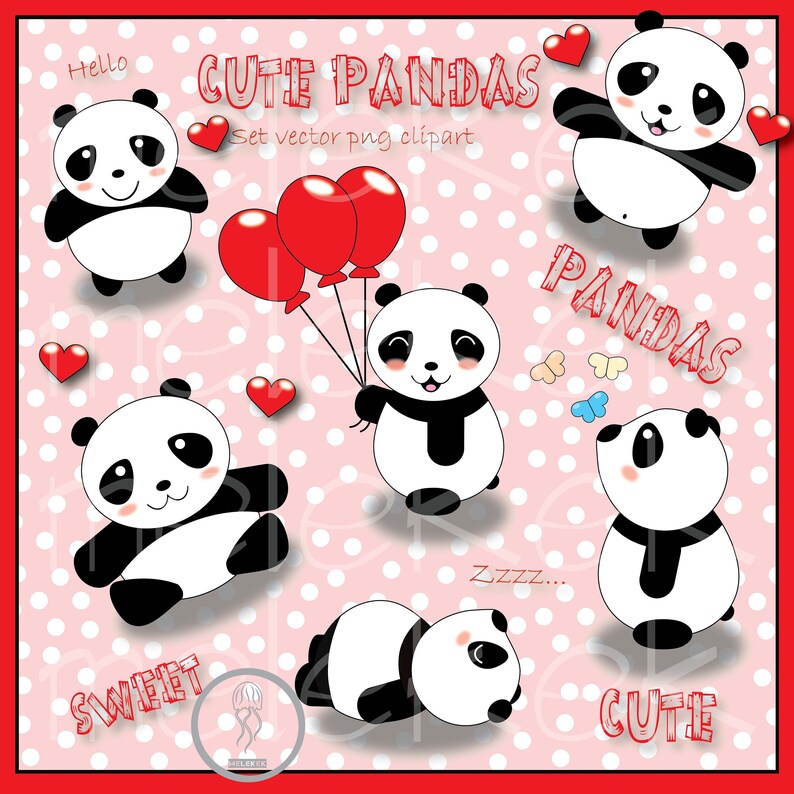 Panda Set Clipart Pandas Vector Graphics Panda Digital Clip | Etsy