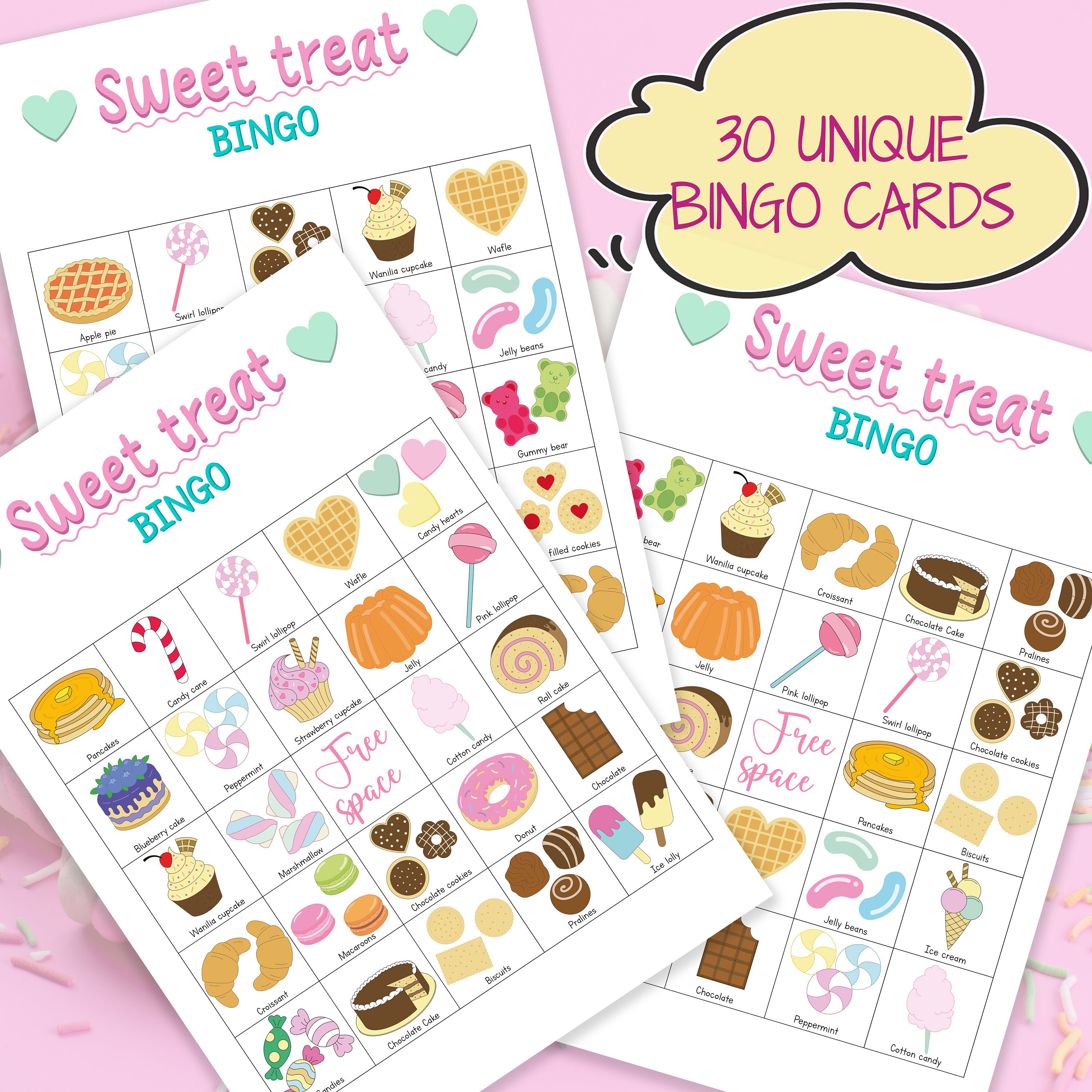 Sweet Treat Bingo, 30 Sweet Treat Bingo Cards, Party Game, Summer ...