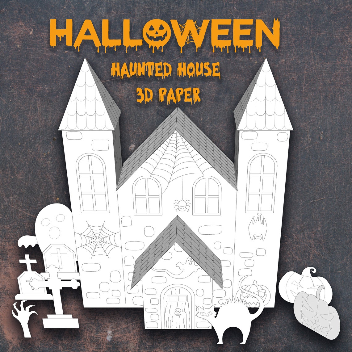 Halloween Paper House Template Printable, Haunted Paper House ...