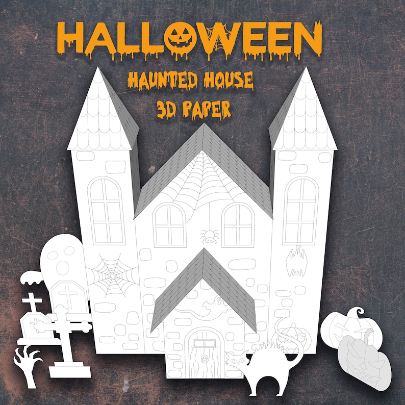 Halloween Paper House Template Printable, Haunted Paper House ...