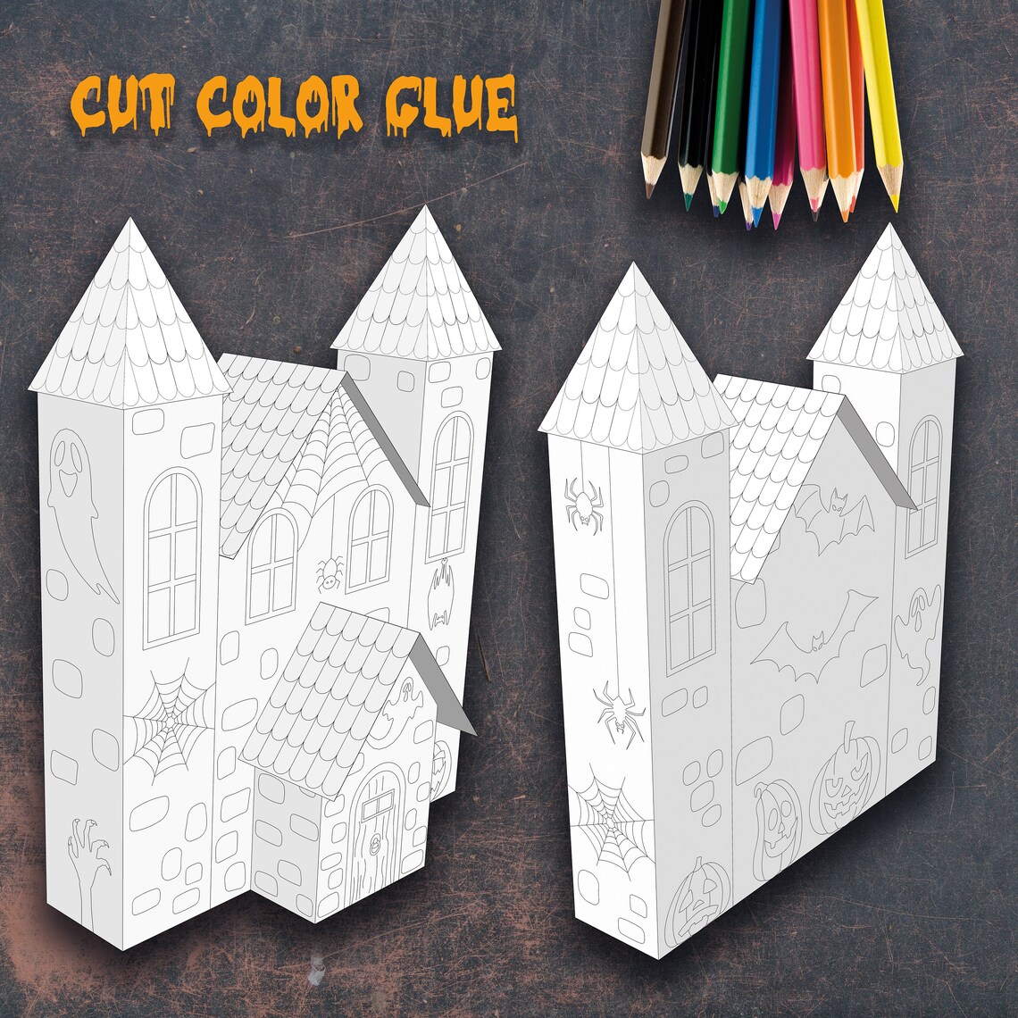 Halloween Paper House Template Printable, Haunted Paper House ...