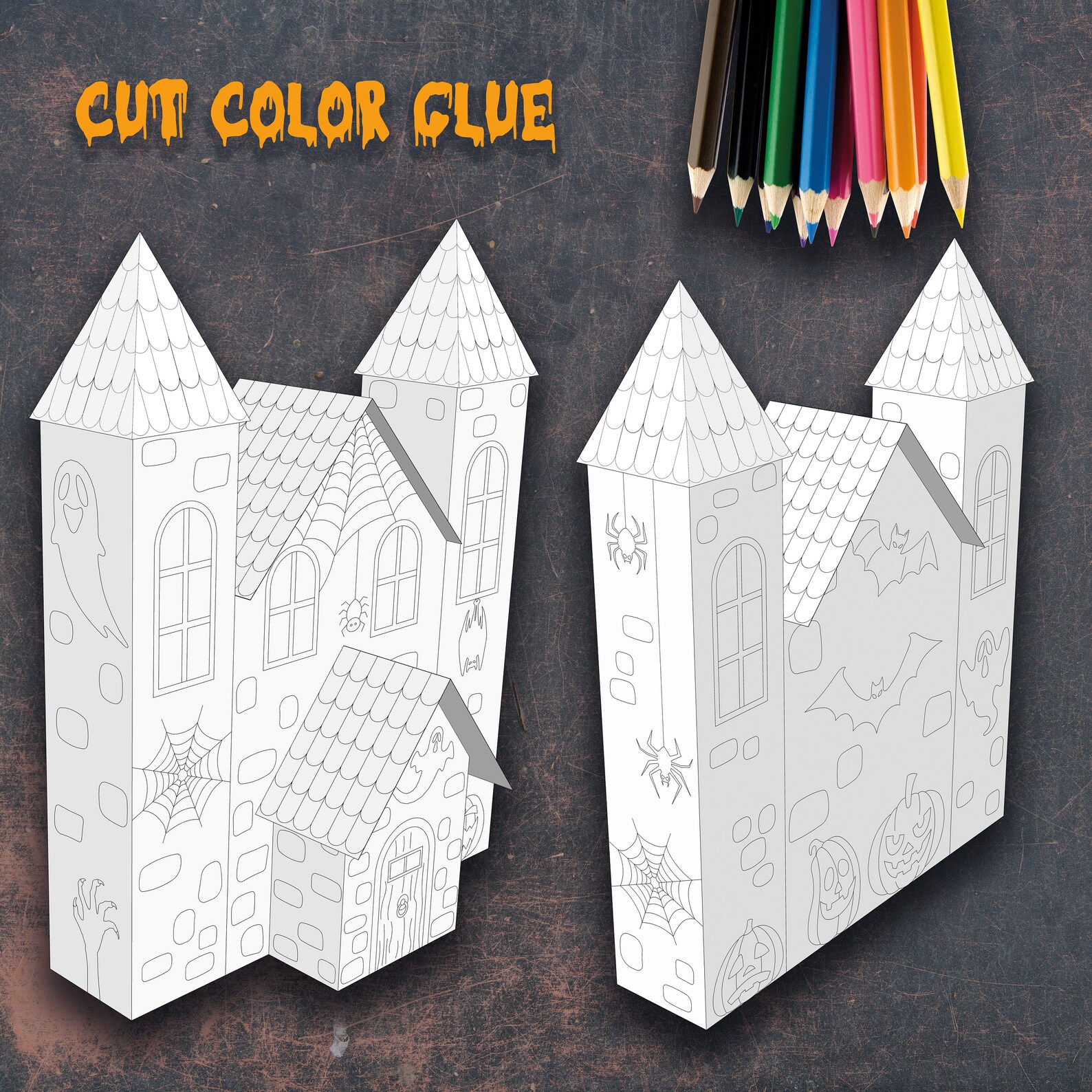 Halloween Paper House Template Printable, Haunted Paper House ...