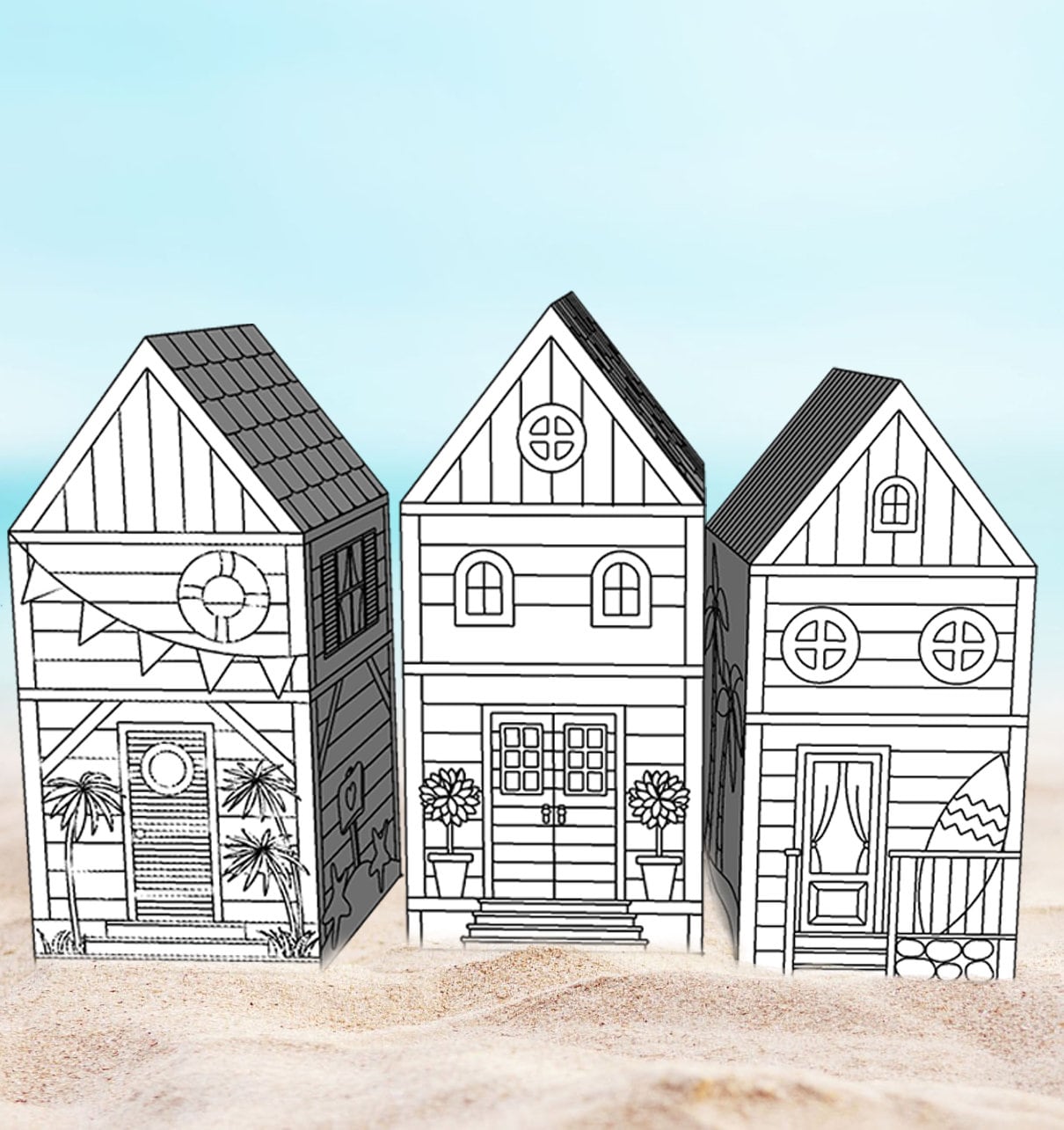 Paper Beach Houses Template Printable Craft, Activity Sheets, Paper ...