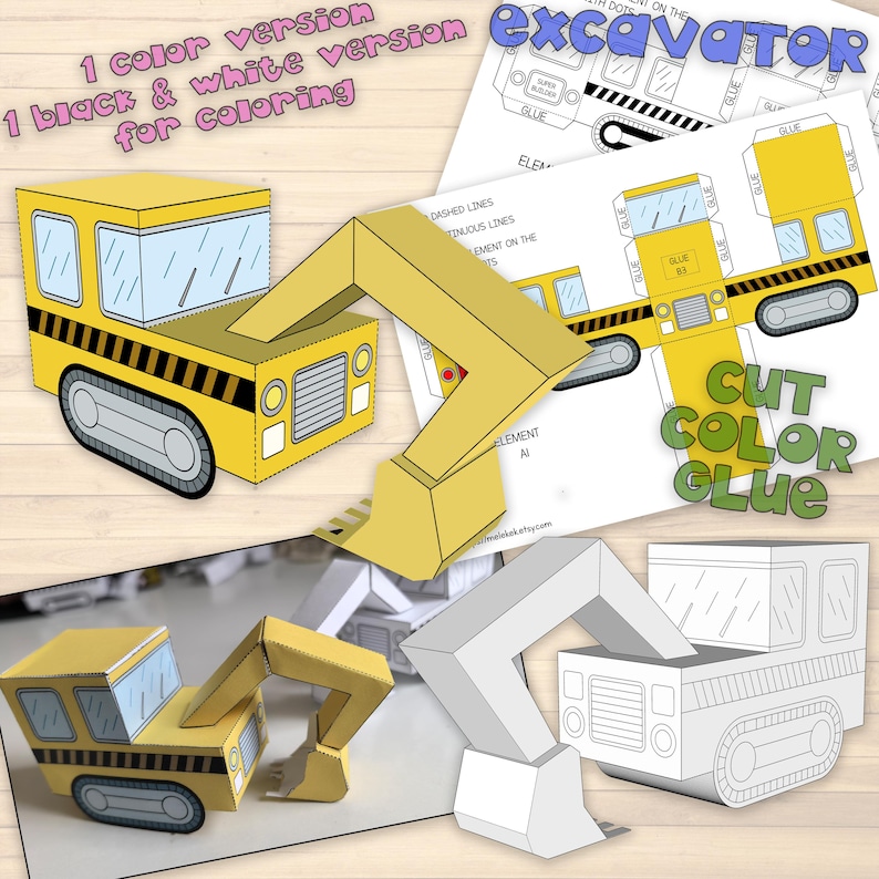 Excavator Template Printable Craft Sheets, Excavator Paper 3D Activity ...