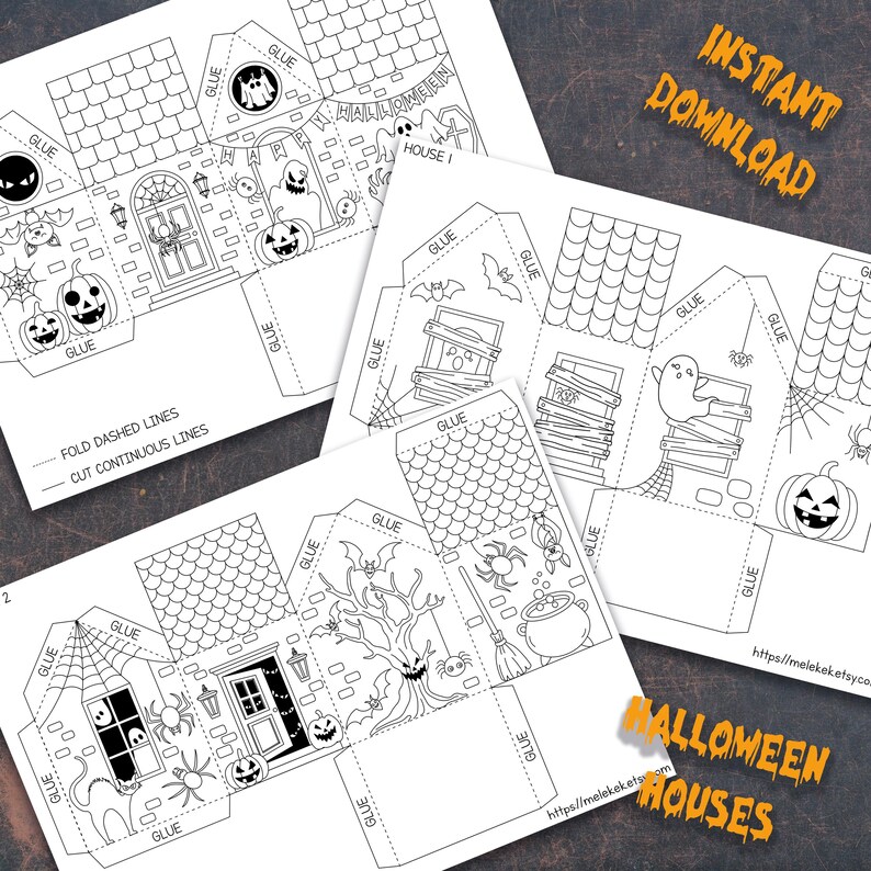 Halloween Paper Houses Template Printable, Haunted Houses, Halloween ...