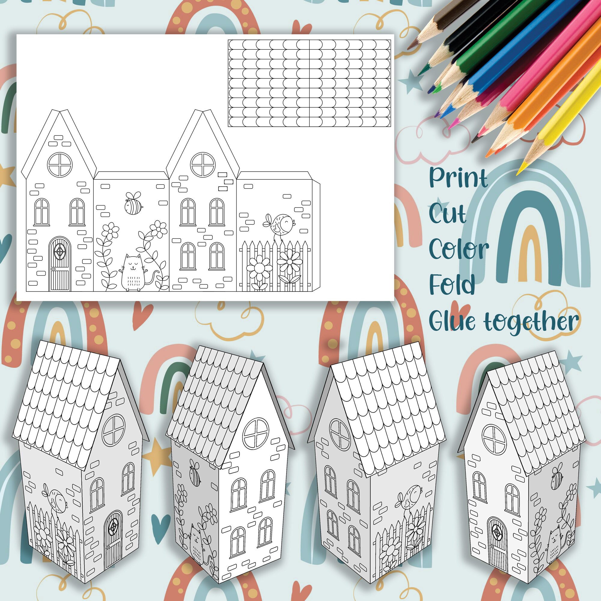 Paper Houses Template Printable Craft Sheets, Activity Sheets, Paper ...