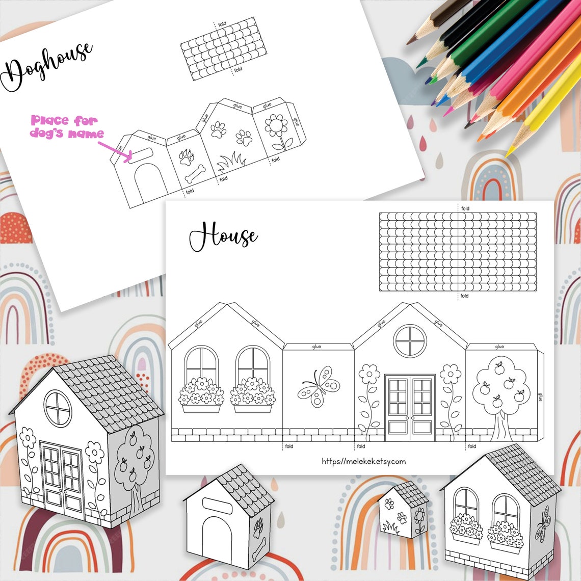 Paper House and Doghouse Template Printable Craft Sheets, Paper Craft ...