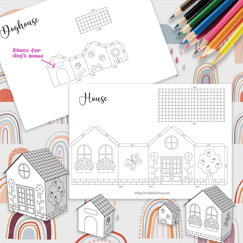 Paper House and Doghouse Template Printable Craft Sheets, Paper Craft ...