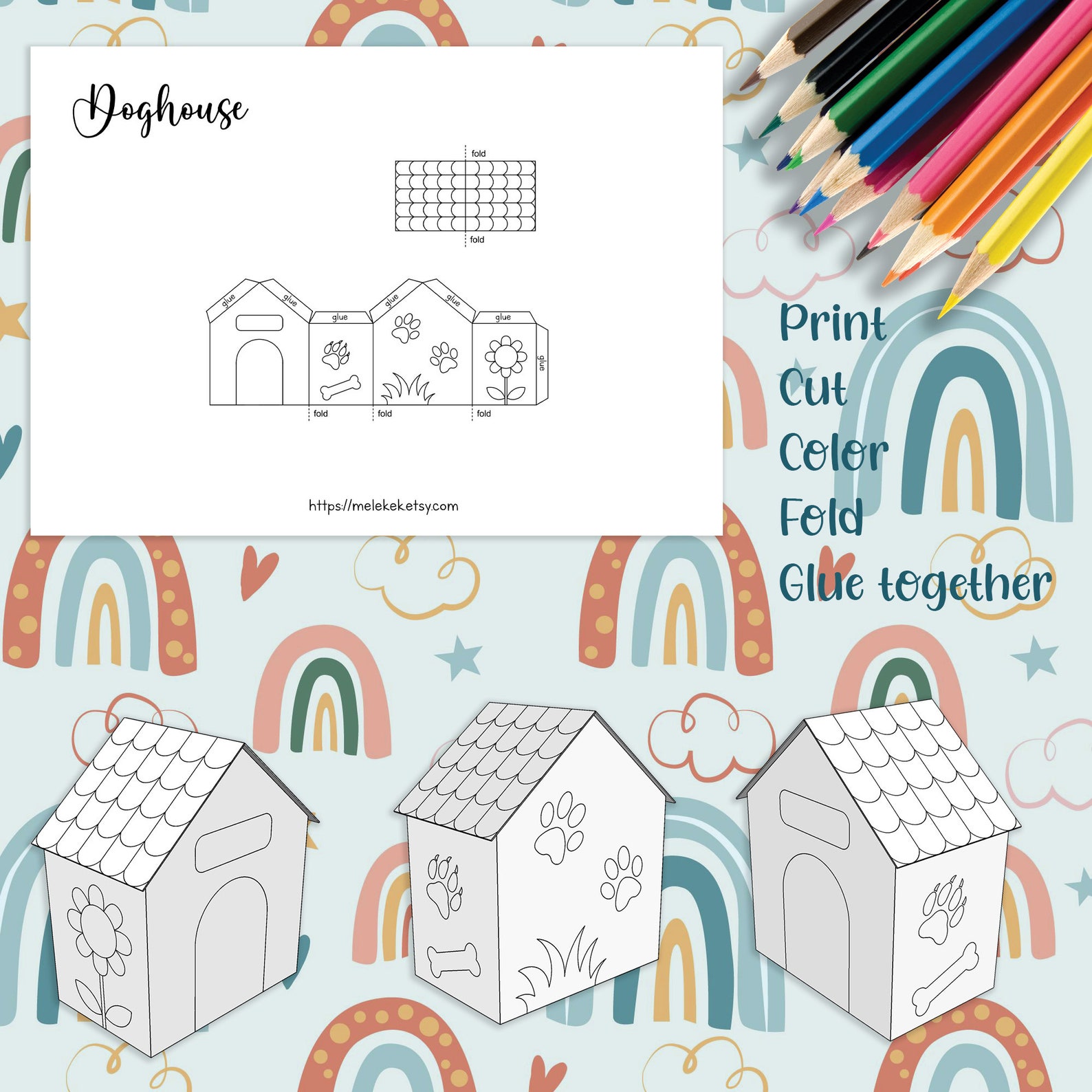 Paper House and Doghouse Template Printable Craft Sheets, Paper Craft ...