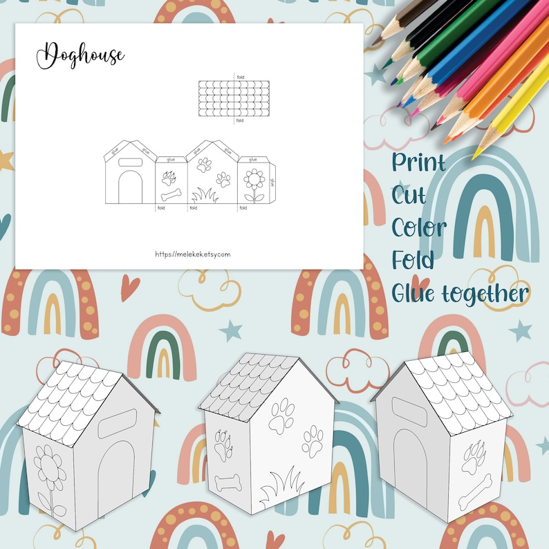 Paper House and Doghouse Template Printable Craft Sheets, Paper Craft ...