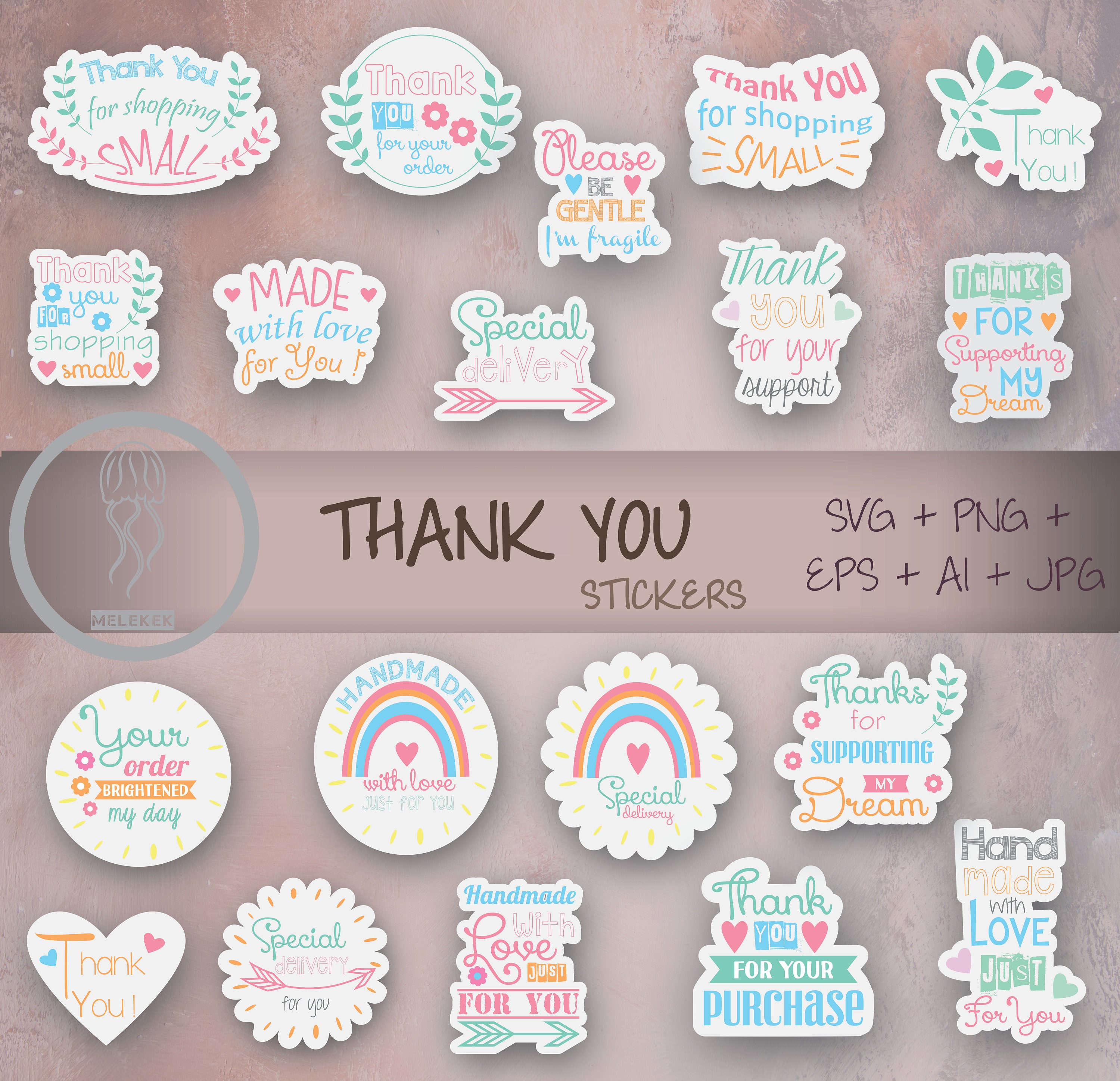 Printable Thank You Stickers SVG, Thank You Set PNG, Vector, Eps, Small ...