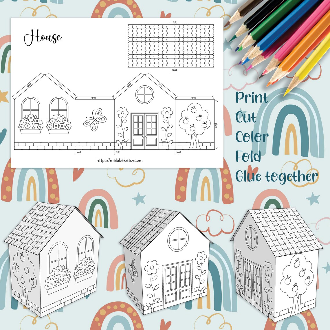 Paper House and Doghouse Template Printable Craft Sheets, Paper Craft ...