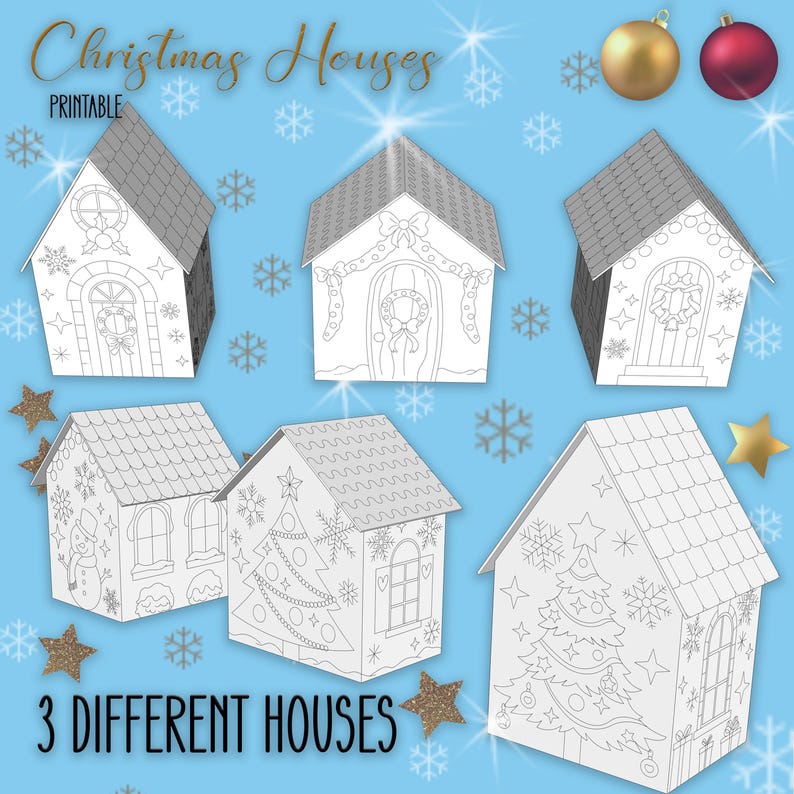 Christmas Winter Paper Houses Templates, Winter Village, Christmas ...