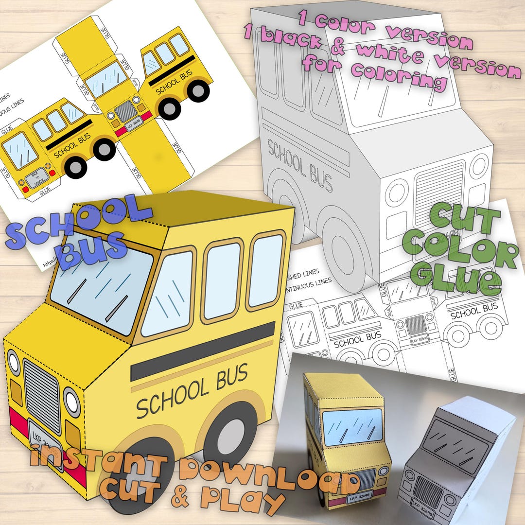 School Bus Template Printable Craft Sheets, Yellow School Bus Paper 3D ...