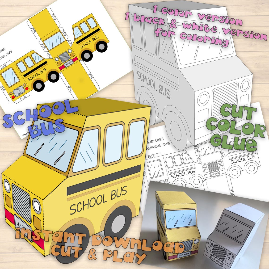 School Bus Template Printable Craft Sheets, Yellow School Bus Paper 3D ...