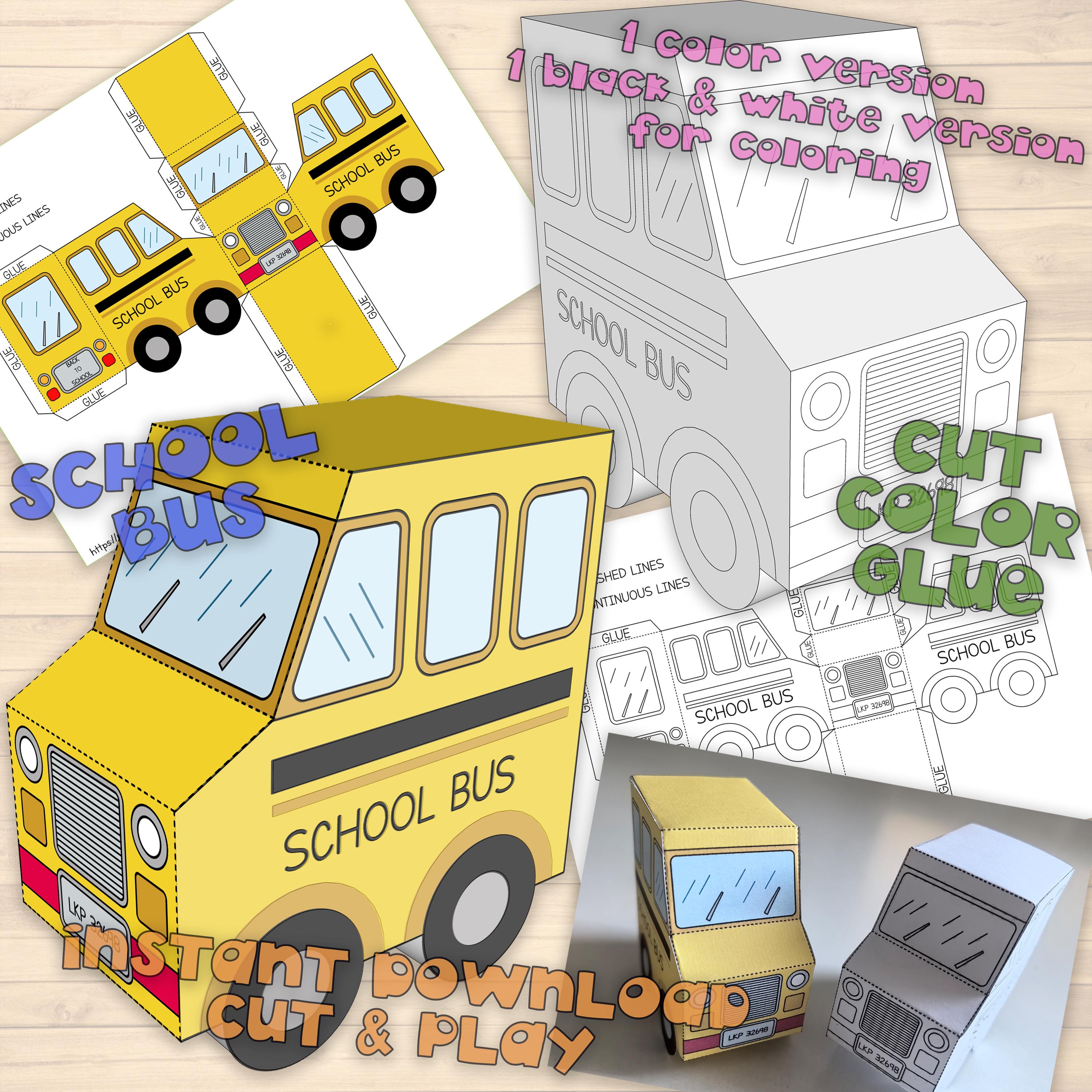 School Bus Template Printable Craft Sheets, Yellow School Bus Paper 3D ...
