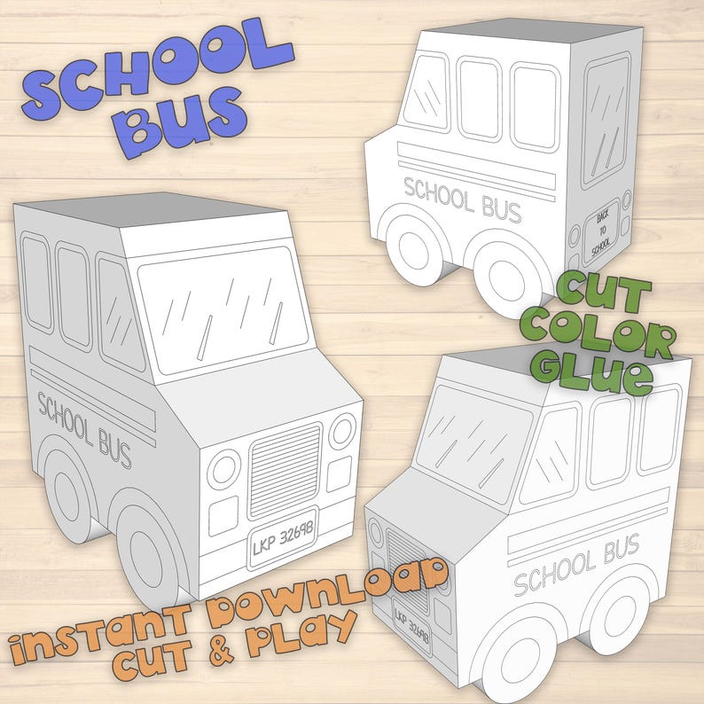 School Bus Template Printable Craft Sheets, Yellow School Bus Paper 3D ...