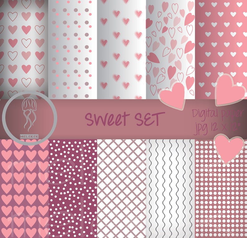 Printable Heart Paper Set, Hearts Graphics, Love Small Business Set ...