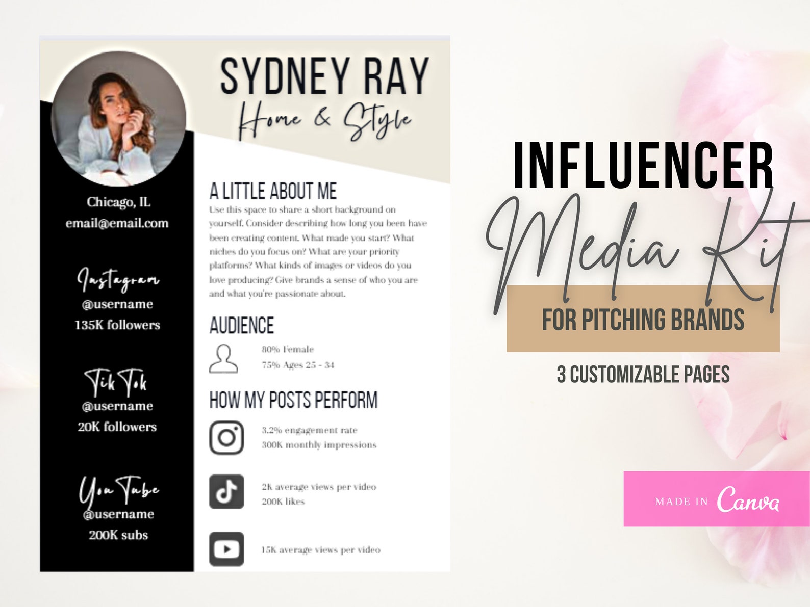Influencer Media Kit Template | Influencer Rate Sheet | Blogger ...
