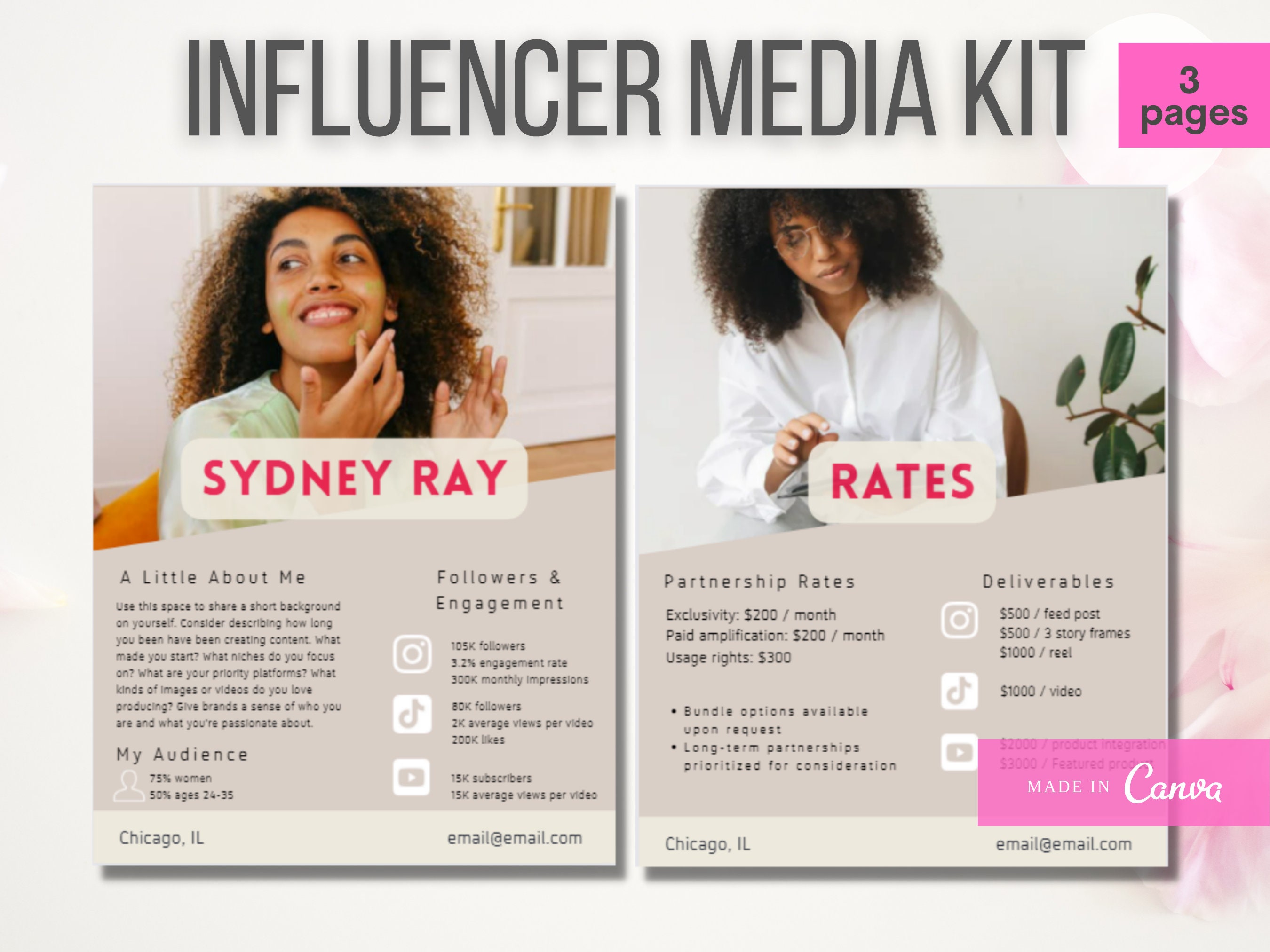 3 Page Influencer Media Kit | Tiktok | Influencer Rate Sheet ...