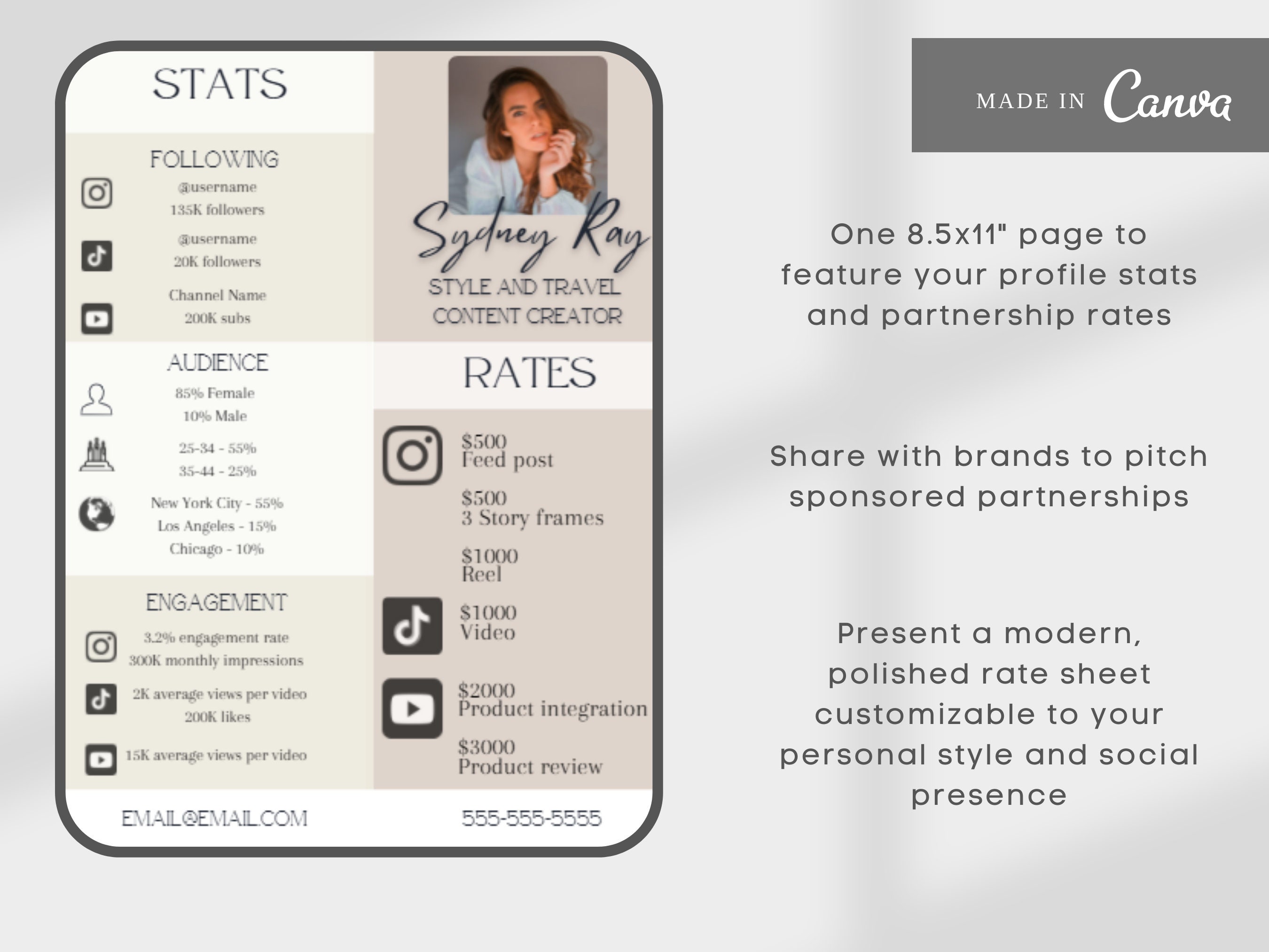 Influencer One Sheet | Influencer Media Kit Template | Influencer Rate ...