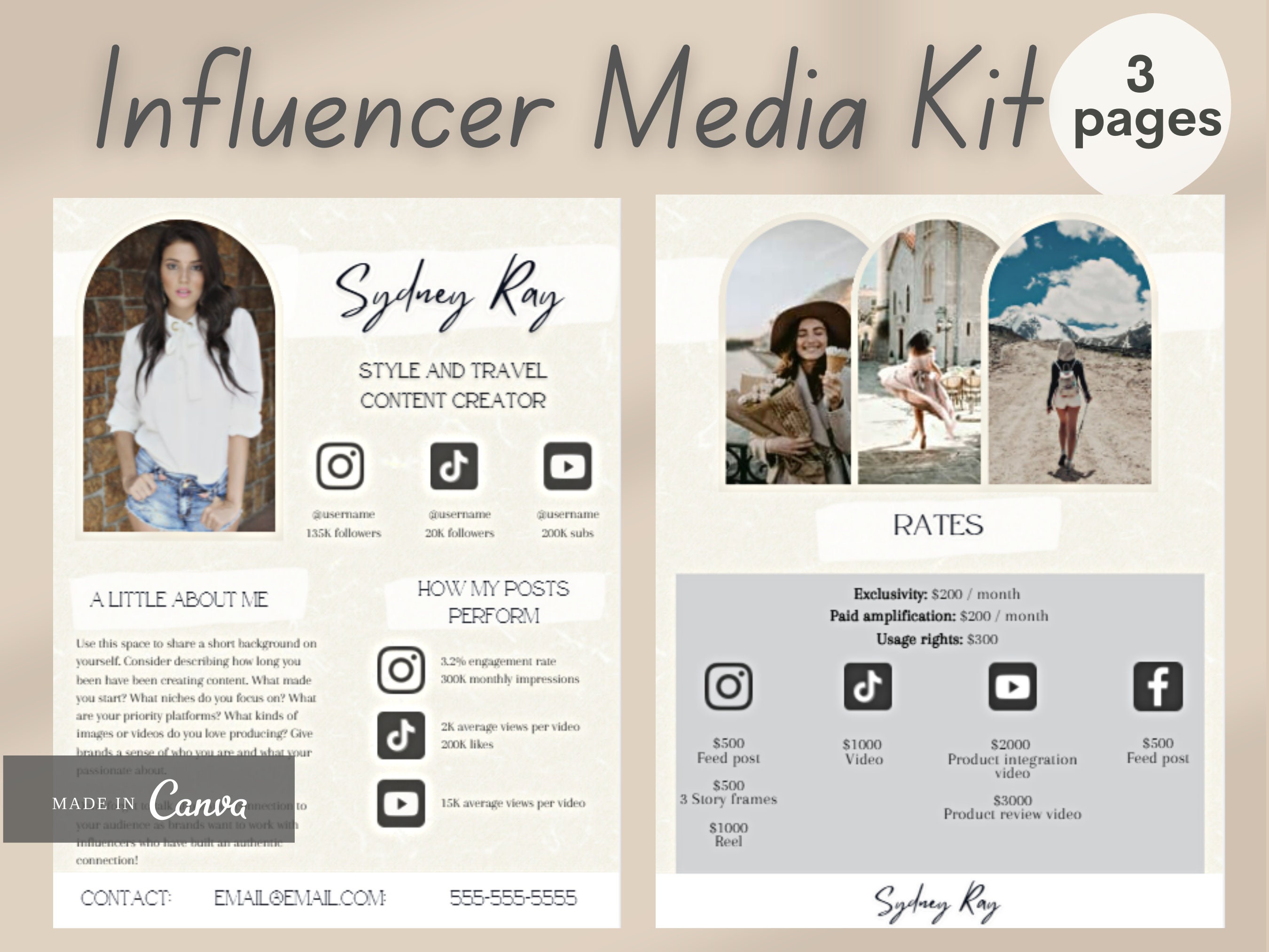 Influencer Media Kit Template | Influencer Rate Sheet | Blogger ...