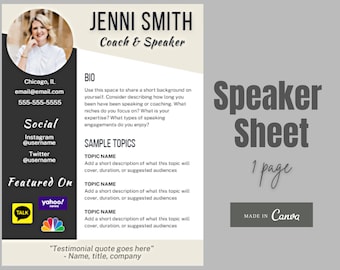 Speaker One Sheet - Etsy