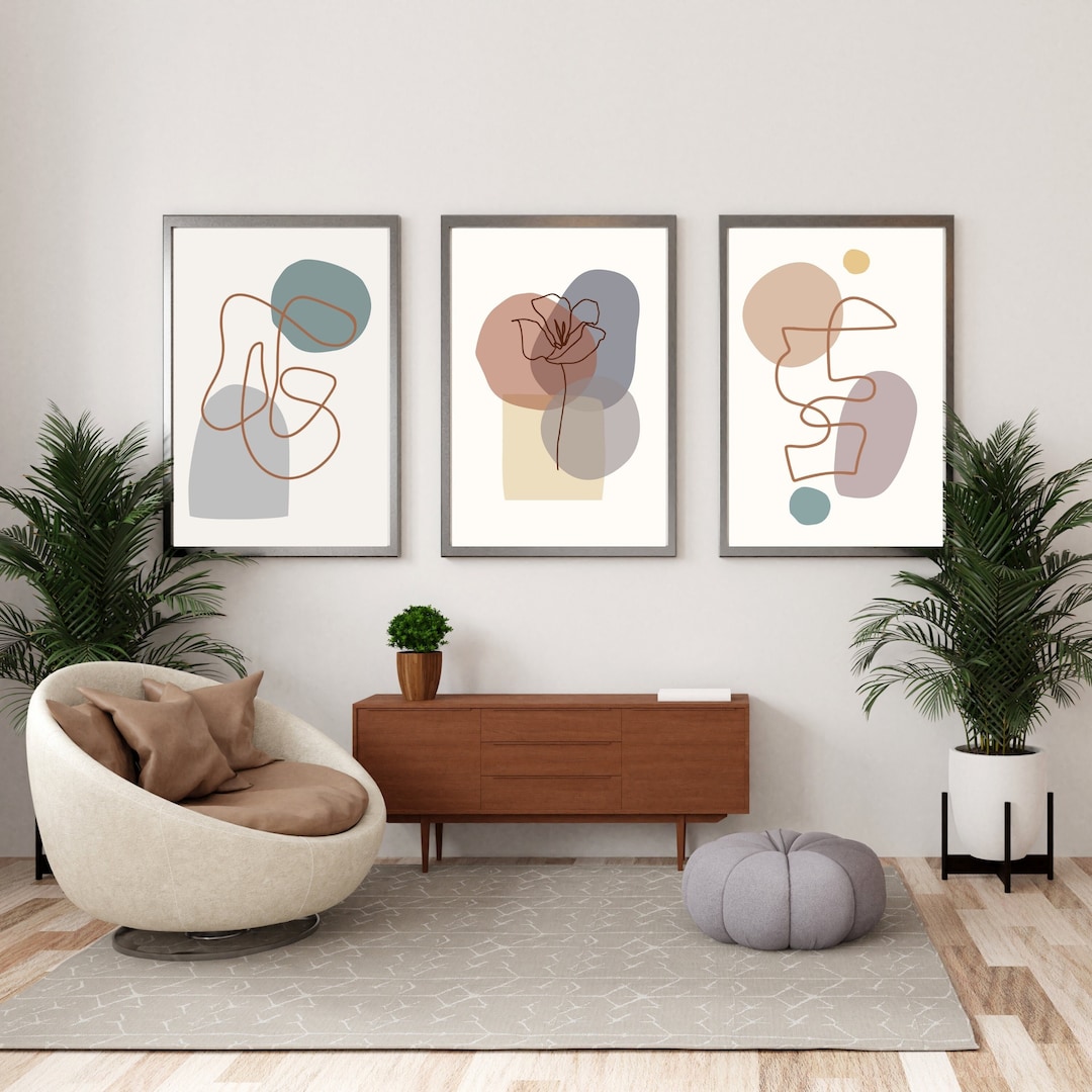 Abstract Line Art Print, Modern Line Drawing Wall Art, Minimalist Beige ...