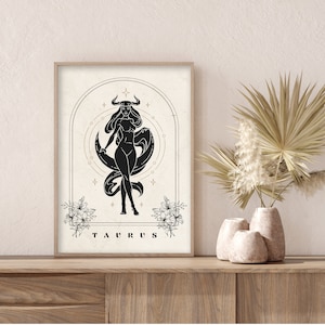 Printable TAURUS Zodiac Wall Art Ver 2, Horoscope Signs With ...