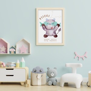 Printable PISCES Zodiac Nursery Wall Art, Birth Signs for Kids Boy or ...