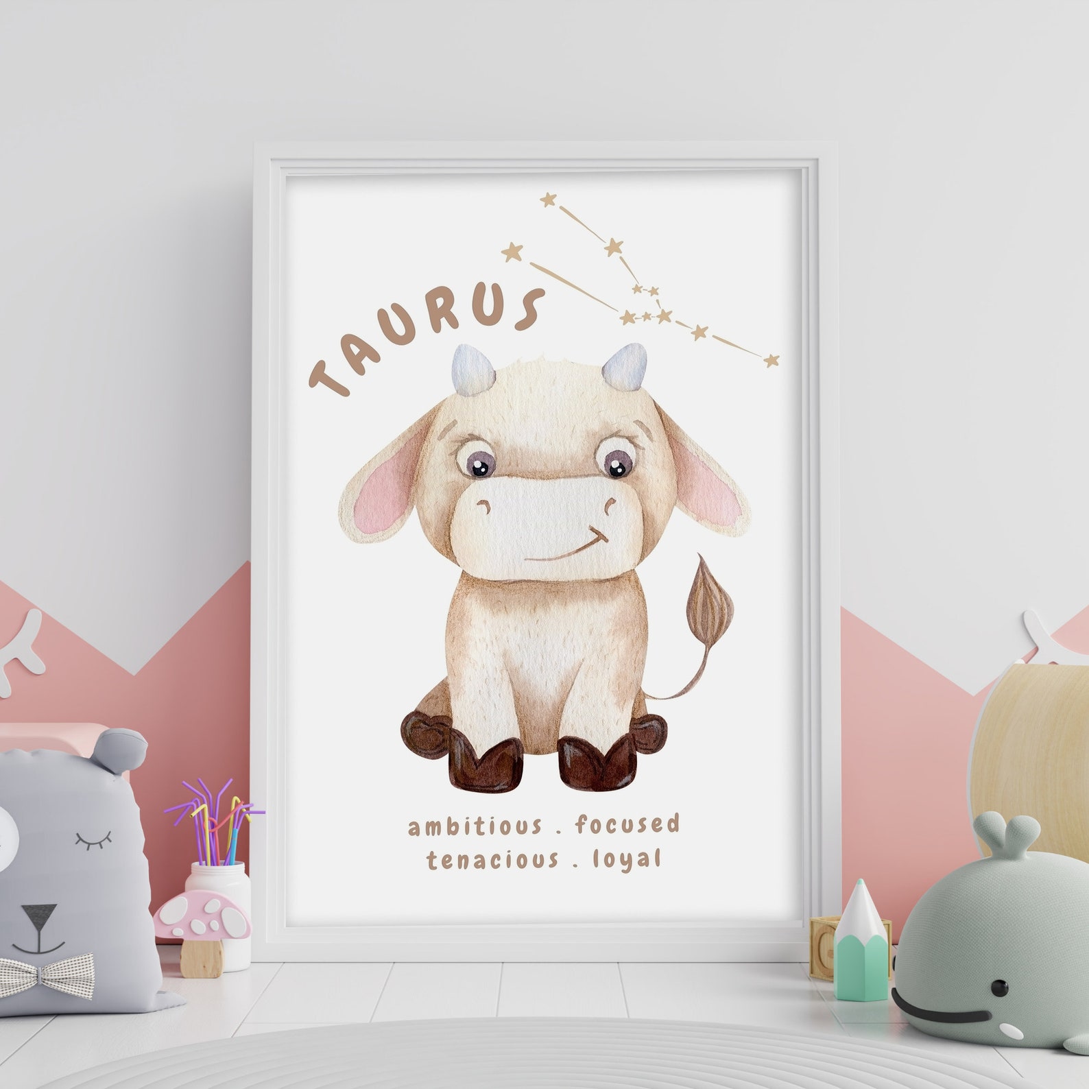 Printable Taurus Zodiac Nursery Wall Art, Birth Signs for Kids Boy or ...